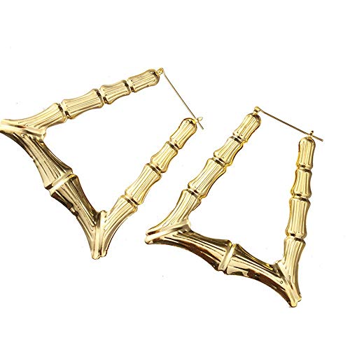 Big Bamboo Hollow Hoop Earrings for Women (Gold Triangle)