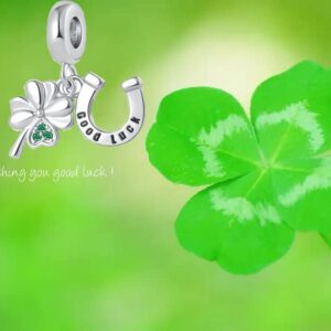 MZC Jewelry Lucky Four leaf Clover Horseshoe Charm for Pandora Bracelets Good Luck Dangle Bead for Women Sister Mom Birthday