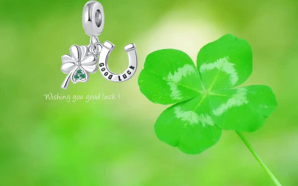 MZC Jewelry Lucky Four leaf Clover Horseshoe Charm for Pandora Bracelets Good Luck Dangle Bead for Women Sister Mom Birthday