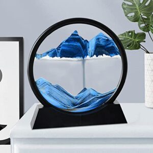 YKW 3D Deep Sea Moving Sand Art,Relaxing Kinetic Sandscape Art Table Desk Top to Decor for Any Home, Office Desktop, Mantle,Bookshelf Making It Ideal for Any Setting (7inches, Blue)