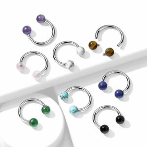 ssh 10mm Semi Precious Stone Internally Threaded Horseshoes Nose Septum Rings Cartilage 16G - Tiger Eye