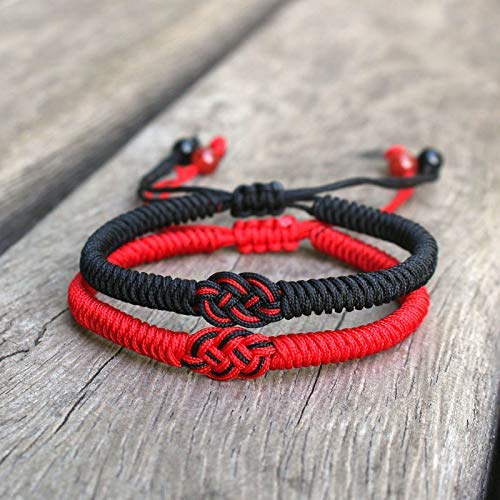 RINHOO Red Black Mix White Infinity Love Multicolor Lucky Bracelet for Men Women Tibetan Lucky Amulet Knot Bracelet Woven Thread String for Friend and Couple Peace and Protection (2PCS Black+Red)