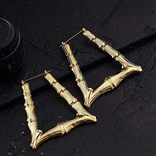 Big Bamboo Hollow Hoop Earrings for Women (Gold Triangle)