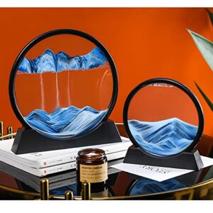 YKW 3D Deep Sea Moving Sand Art,Relaxing Kinetic Sandscape Art Table Desk Top to Decor for Any Home, Office Desktop, Mantle,Bookshelf Making It Ideal for Any Setting (7inches, Blue)