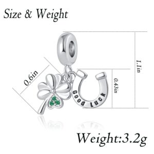 MZC Jewelry Lucky Four leaf Clover Horseshoe Charm for Pandora Bracelets Good Luck Dangle Bead for Women Sister Mom Birthday