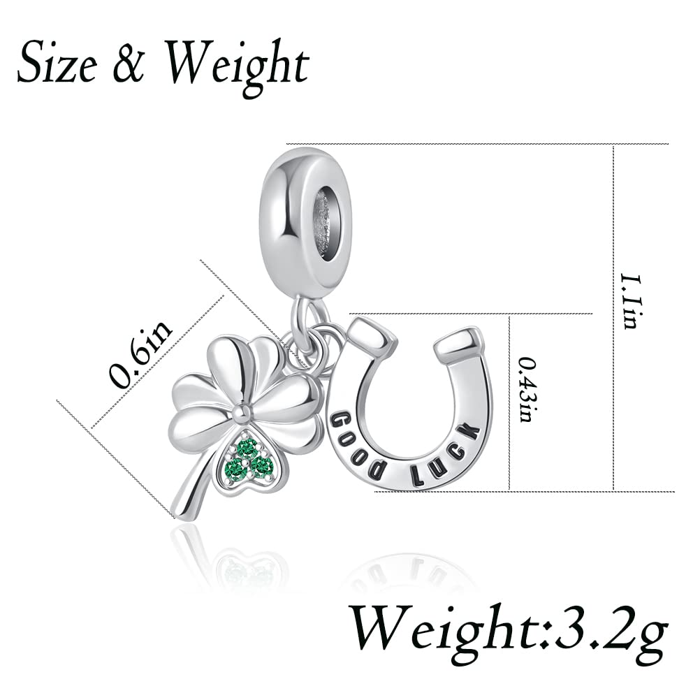 MZC Jewelry Lucky Four leaf Clover Horseshoe Charm for Pandora Bracelets Good Luck Dangle Bead for Women Sister Mom Birthday