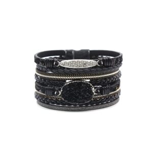 jewbelet leather wrap bracelet for women boho multi-layer crystal beads bracelets with clasp jewelry for birthday holiday gift