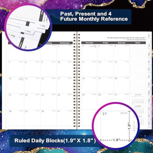 2024-2026 Monthly Planner - 2 Year Planner with Tabs & Pocket, July 2024 - June 2026, Contacts and Passwords, 8.5" x 11", Thick Paper, Twin-Wire Binding - Star