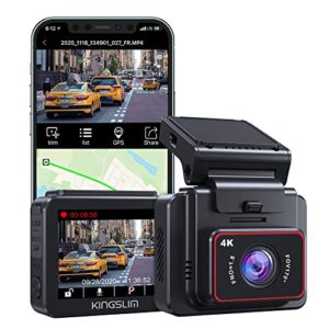 kingslim d5-4k dash cam with wifi - front dash camera for cars with gps and speed, sony night vision, support app and 256gb max