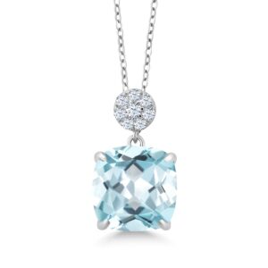 gem stone king 925 sterling silver sky blue simulated aquamarine pendant necklace for women (6.32 cttw, cushion cut 12mm, with 18 inch silver chain)