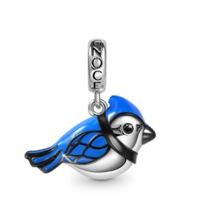 gnoce animal pendant charms 925 sterling silver dangle bead for charm bracelet/necklace jewelry gift for women wife (blue jay)