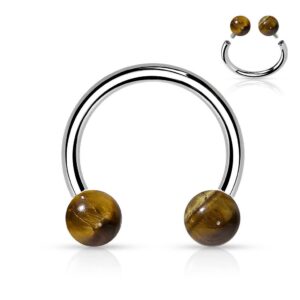 ssh 10mm semi precious stone internally threaded horseshoes nose septum rings cartilage 16g - tiger eye