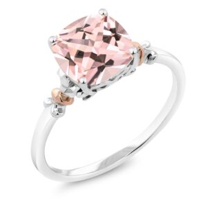 gem stone king 925 sterling silver & 10k rose gold 8mm cushion gemstone birthstone engagement ring | wedding anniversary promise ring for women | size 5,6,7,8,9