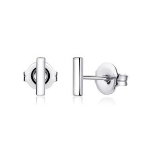 vgaceti titanium earrings, hypoallergenic bar stud earrings for sensitive ears women men, premium high polished (shiny grey bar)