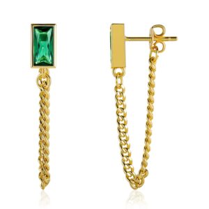 emerald earrings for women,green cubic zirconia with 14k real gold plated chain dangle earrings for women,gift for birthday mother's day and anniversary.