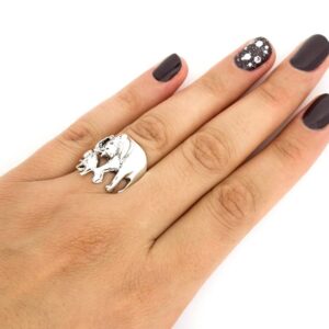 Sterling Silver 925 Elephant Ring Animal Lover Jewelry Women Walking Elephants Ring Mother Elephant Adorable Ring Gift (9)