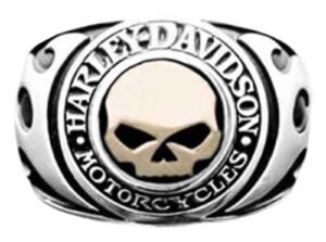 harley-davidson men's ring, flames willie g skull 14kt gold inlay hmr0019 (12)