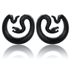 lademayh 2pcs 1/2 inch gauges for ears, black 12mm gauges for ears, cobra design snake 1/2 plugs tunnels guages for women, surgical steel saddle gauge earrings