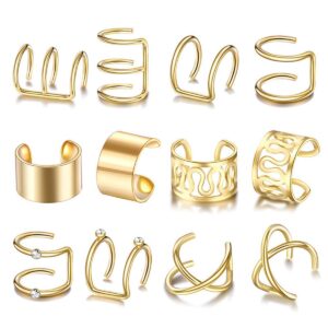 Cz Cuff Earrings Non-Piercing for Women Various Styles,12 Pairs Ear Clip 6 Styles Cartilage Clip On Earrings Set Fake Cartilage Earring Helix Jewelry (2 piece suit)