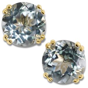 KOKAV 14K Yellow Gold Genuine Aquamarine 8mm Round Stud earrings