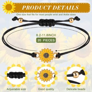 20 Pcs Sunflower Bracelets Adjustable Handmade Friendship Bracelet Bulk Boho Braided Rope String Bracelets for Women Teen Girls Couples Wrist Friend Gift Favors (Black)