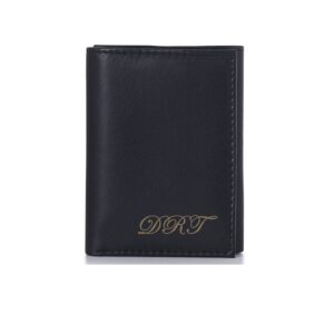 Personalized Black Genuine Leather Tri-fold Wallet Engraved Free - Ships from USA