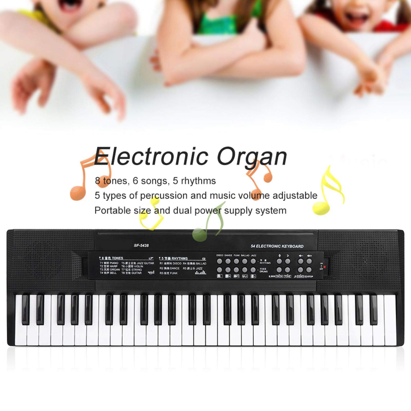 Portable Electronic Organ, Elegant Electronic Keyboard, Mini Electronic Keyboard, 54‑Key Electronic Organ, School for Chidren Home Adult