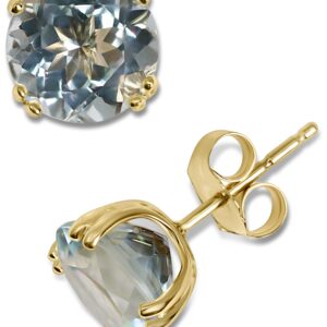 KOKAV 14K Yellow Gold Genuine Aquamarine 8mm Round Stud earrings