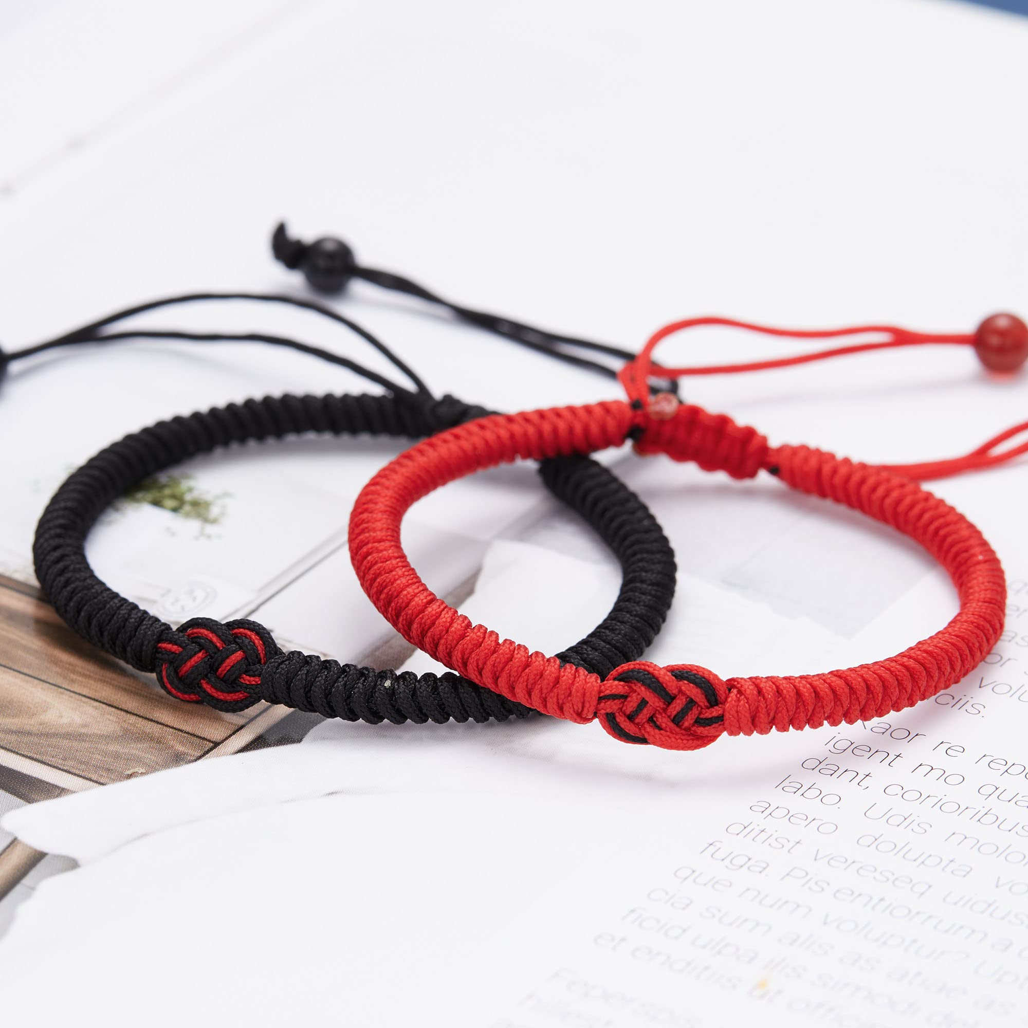 RINHOO Red Black Mix White Infinity Love Multicolor Lucky Bracelet for Men Women Tibetan Lucky Amulet Knot Bracelet Woven Thread String for Friend and Couple Peace and Protection (2PCS Black+Red)