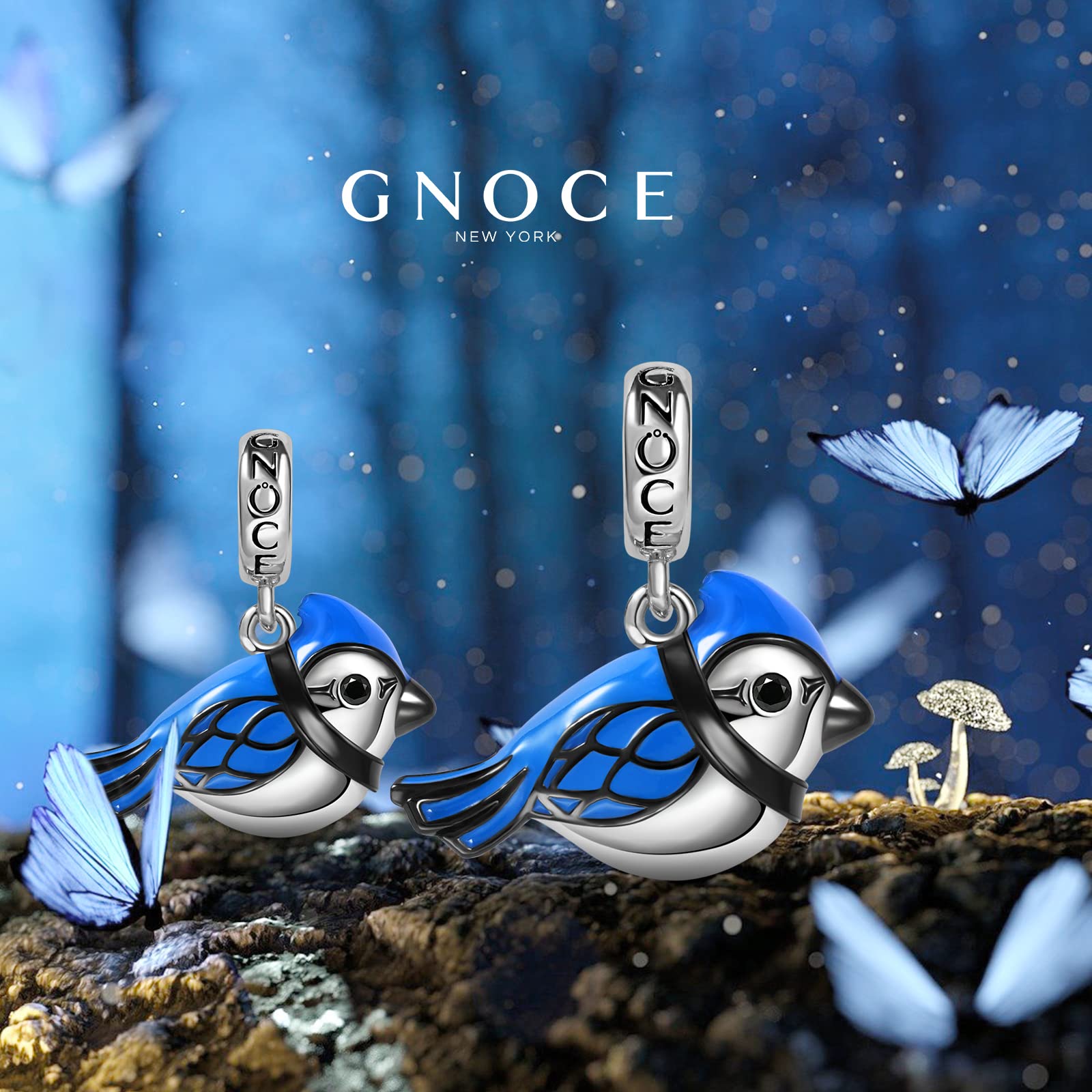 GNOCE Animal Pendant Charms 925 Sterling Silver Dangle Bead for Charm Bracelet/Necklace Jewelry Gift For Women Wife (Blue Jay)