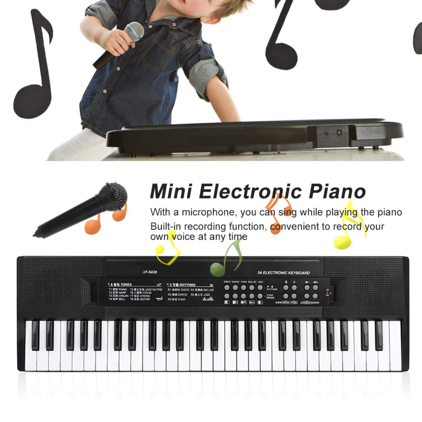 Portable Electronic Organ, Elegant Electronic Keyboard, Mini Electronic Keyboard, 54‑Key Electronic Organ, School for Chidren Home Adult