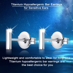 VGACETI Titanium Earrings, Hypoallergenic Bar Stud Earrings for Sensitive Ears Women Men, Premium High Polished (Shiny Grey Bar)