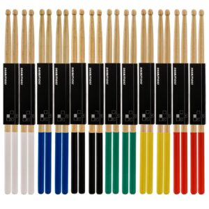 suwimut 12 pairs drum sticks with non-slip rubber handle, classic 7a maple wood tip drumsticks for kids, adults, and beginners, professional musical instrument percussion accessories, 6 colors