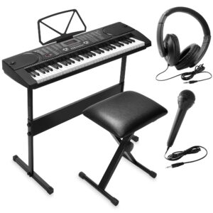 61-key electronic music keyboard piano with stand, headphones, stool & microphone