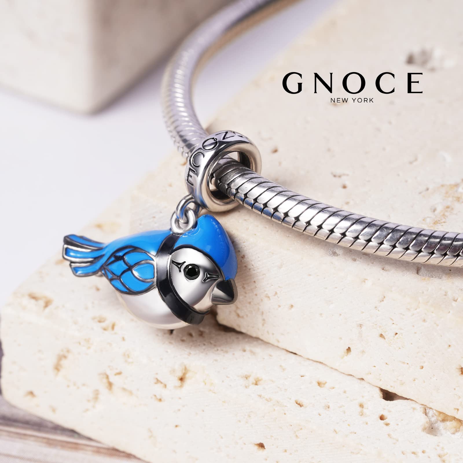 GNOCE Animal Pendant Charms 925 Sterling Silver Dangle Bead for Charm Bracelet/Necklace Jewelry Gift For Women Wife (Blue Jay)