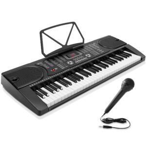 61-key electronic music keyboard piano with lcd display and microphone - portable - black