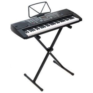 61-key electronic piano keyboard with 7-position adjustable stand & microphone - black