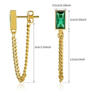 Emerald Earrings For Women,Green Cubic Zirconia With 14K Real Gold Plated Chain Dangle Earrings For Women,Gift For Birthday Mother's Day And Anniversary.