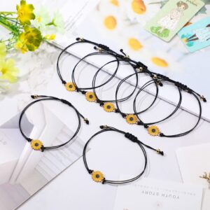 20 Pcs Sunflower Bracelets Adjustable Handmade Friendship Bracelet Bulk Boho Braided Rope String Bracelets for Women Teen Girls Couples Wrist Friend Gift Favors (Black)