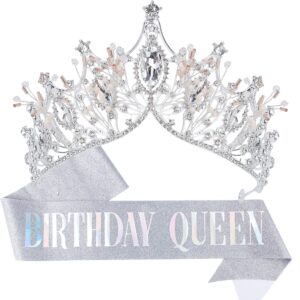 birthday crowns for women, birthday sash and tiaras for women, happy birthday queen crown and tiara, crowns for women silver, birthday accessories for women, birthday decorations for women