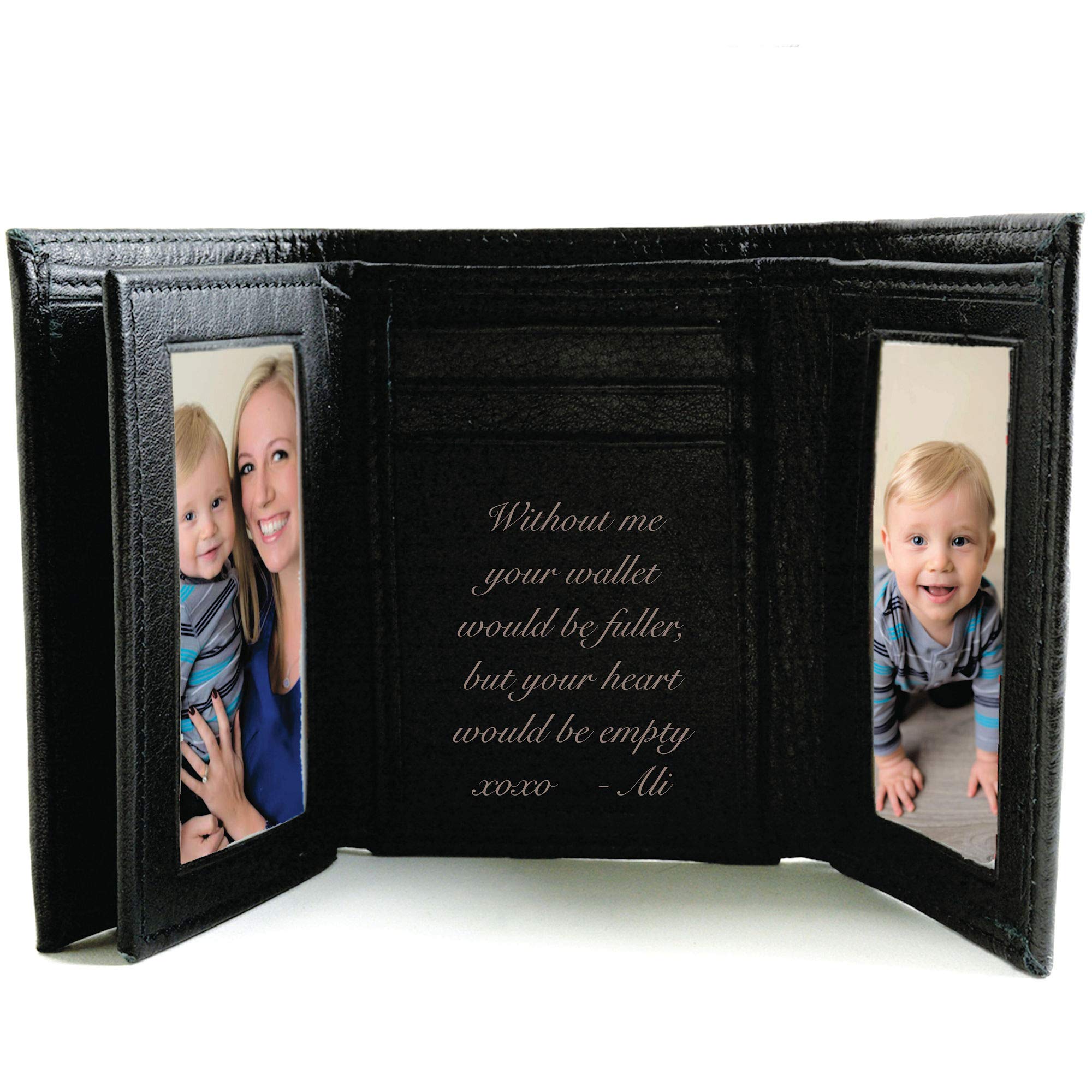 Personalized Black Genuine Leather Tri-fold Wallet Engraved Free - Ships from USA