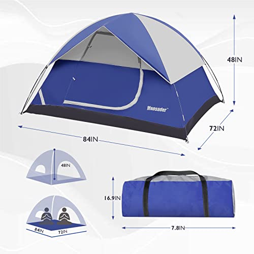 Mansader 2-3 Person Camping Tent for Outdoor Camping Family Beach Hiking Travel (Blue, 2-3 Person)