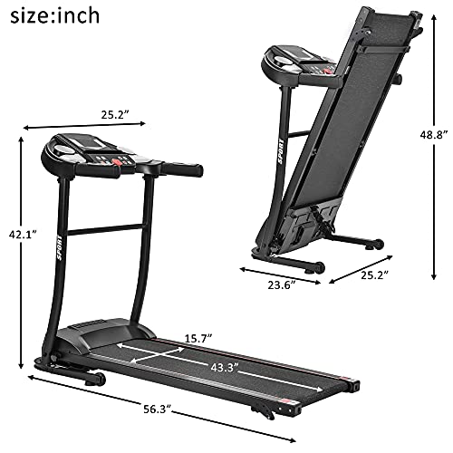 STARTOGOO Folding Electric Treadmill for Home, Folding Jogging Running Machine Portable Treadmills w/ 3-Level Auto Incline, 5" Large LED Display, Speakers, MP3 & Audio Auxiliary Port, 12 Speeds,Black