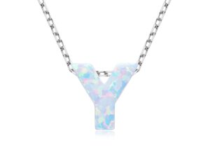 yunkai opal letter necklaces for women, 925 sterling silver initial necklaces, a-z alphabet necklaces birthday gift for her