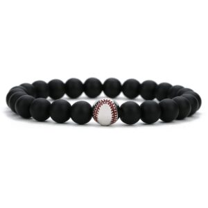 baseball power bracelet silver plated fashion baseball sports charm beads fit pandora black and grey all in faith jewelry for men women - black onyx