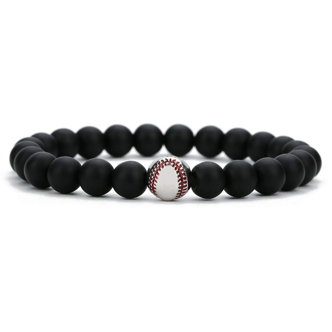 Baseball Power Bracelet Silver Plated Fashion baseball sports charm beads Fit Pandora Black And Grey All In Faith Jewelry for Men Women - black onyx