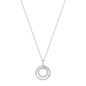 elmas 1/10ct round white diamond 925 sterling silver double circle in circle pendant necklace for women