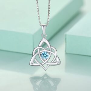 STARCHENIE Celtic Knot Necklace for Women 925 Sterling Silver Trinity Love Knot Pendant Created Aquamarine Jewelry