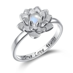 yearace moonstone lotus ring, sterling silver true love waits engraved lotus flower blossom fidget ring natural healing buddha spiritual yoga jewelry gifts for women-7