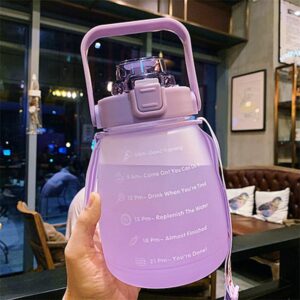 1.4l cute water bottles with straws, water jug with shoulder straps, handle and time marker, big capacity water bottle for girls and adults, suitable for schools, yoga, gym, camping sports